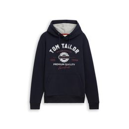 Tom Tailor Herren Hoodie Sweatshirt mit Logo-Print, blau, Uni, Gr. XXL