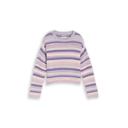 Tom Tailor M&auml;dchen Cropped Strickpullover mit Streifenmuster, lila, Gestreift, Gr. 176