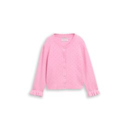 Tom Tailor M&auml;dchen Ajour Cardigan mit Herzkn&ouml;pfen, rosa, Uni, Gr. 128/134