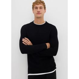bonprix strukturierter Pullover in 2 in 1 Optik aus Baumwoll-Mix, schwarz, mit Baumwolle