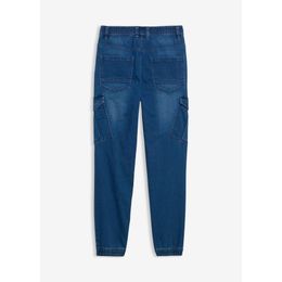 bonprix Regular Fit Cargo-Sweatjeans mit Bequembund Straight, blau, mit Baumwolle