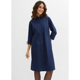 bonprix Hemdblusenkleid aus reiner Baumwolle, blau, Gr.44, Gerade geschnittenes Hemdblusenkleid, 100% Baumwolle (organic)