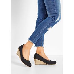 bonprix Keilpumps in Bastoptik, schwarz, Gr.42, Sommerlicher Keilpumps mit Absatz in Flechtoptik