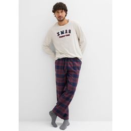 bonprix Herren Pyjama mit Flanellhose aus weicher Baumwolle und Geschenktasche, wei&szlig;, mit Baumwolle