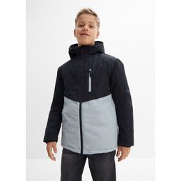 bonprix wasserdichte Winterjacke im Colourblocking mit Kapuze, schwarz, Gr.152/158, Praktische Jungen Winterjacke