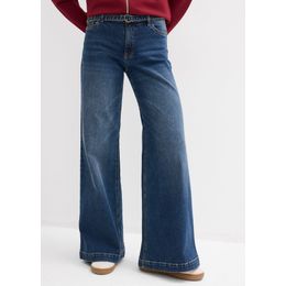 bonprix Wide-Leg-Jeans Mid Waist Full Length, blau, Gr.38, Wide-Leg-Jeans Mid Waist, Full Length, 99% Baumwolle