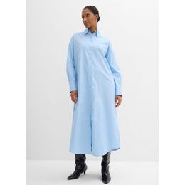 bonprix Hemdblusenkleid aus reiner Baumwolle, blau, mit Baumwolle
