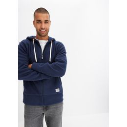 bonprix Fleecejacke mit Kapuze und aufgesetzten Taschen, blau, Fleece