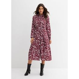 bonprix Hemdblusenkleid aus flie&szlig;ender Viskose, rot, Gr.42, Tailliertes und figurumspielendes Midikleid mit Hemdkragen, aus Viskose