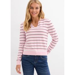 bonprix Polo-Pullover aus Baumwoll-Mix, wei&szlig;, mit Baumwolle