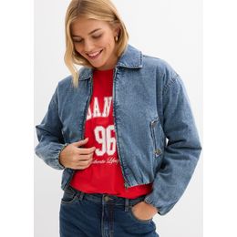 bonprix Warm wattierte Jeansjacke cropped, blau, mit Baumwolle