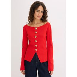 bonprix Peplum-Strickjacke mit dekorativen Kn&ouml;pfen, rot