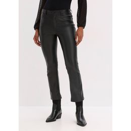 bonprix Lederimitat-Hose, schwarz, Gr.48, 7/8 Hose mit leicht ausgestelltem Bein mit Taschen