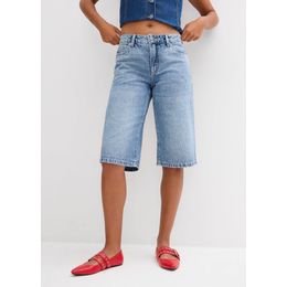 bonprix Jeans-Bermuda Mid Waist Low Stretch, blau, mit Baumwolle