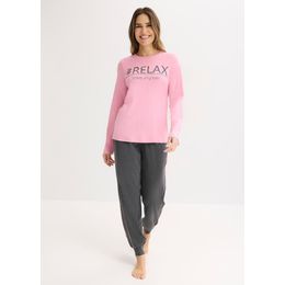 bonprix Pyjama aus weicher Baumwolle, rosa, 100% Baumwolle