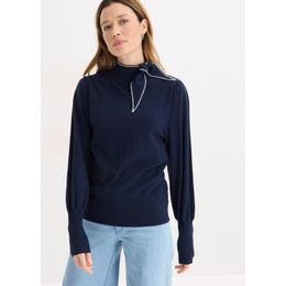 bonprix Pullover aus Viskose-Mix, blau, Gr.48/50 (XL), Stylischer Pullover mit Schal-Detail, aus Viskose
