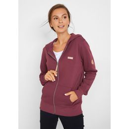 bonprix Kapuzen-Sweatjacke aus reiner Baumwolle, rot, Gr.56/58 (3XL), Kapuzenjacke mit K&auml;ngurutaschen und Lederimitat-Details, aus 100% Baumwolle