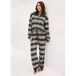 bonprix Gewebter Flanell Pyjama, schwarz, Flanell,Viskose