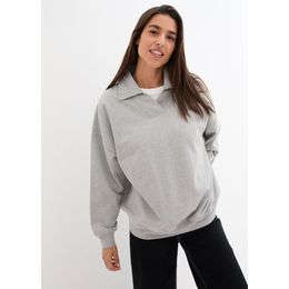 bonprix Oversize-Sweatshirt mit V-Ausschnitt und Polokragen, grau, Gr.44/46 (L), Oversized Sweatshirt mit Rippeinsatz, 85% Baumwolle (organic)