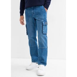 bonprix Relaxed Fit Cargo-Stretch-Jeans Straight, blau, mit Baumwolle