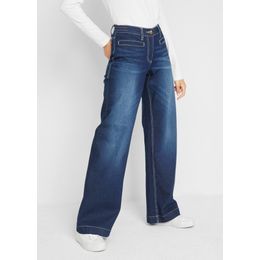 bonprix Wide Leg Jeans Mid Waist Bequembund, blau, Gr.46, Moderne Baumwoll-Jeans sorgt mit extra weitem Bein f&uuml;r gro&szlig;es Wohlf&uuml;hlkomfort, 98% Baumwolle