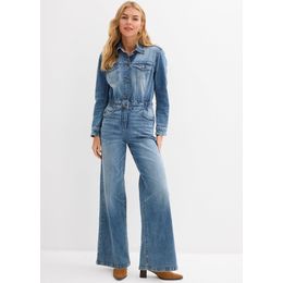 bonprix Jeans-Overall, blau, Gr.54, Jeans Overall mit weitem Bein, 98% Baumwolle (organic)