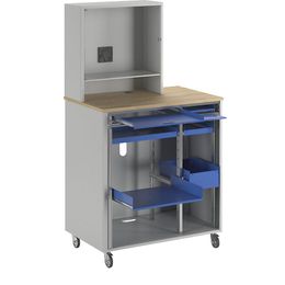 Rau Computer-Arbeitsplatz, HxBxT 1810 x 1030 x 660 mm, mit Monitorgeh&auml;use, fahrbar, lichtgRau / enzianblau