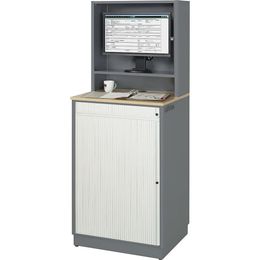 Rau Computer-Arbeitsplatz, HxBxT 1810 x 720 x 660 mm, mit Monitorgeh&auml;use, anthrazit-metallic / enzianblau