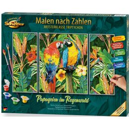 Malen nach Zahlen Schipper "Meisterklasse Triptychon - Papageien im Regenwald", bunt, Malvorlagen, KinderB:20cm H:50cm, Made in Germany, B:20cm H:50cm
