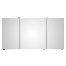 Badezimmerspiegelschrank SAPHIR "Serie 4010 Badezimmer-Spiegelschrank inkl. LED-Aufsatzleuchte", braun (eiche ribbeck quer nachbildung), B:140cm H:73,8cm T:17cm, Spanplatte, Schr&auml;nke, Badschrank 140 cm breit, 3 T&uuml;ren, 6 Glas-Einlegeb&ouml;den, inkl T&uuml;rd&auml;mpfer