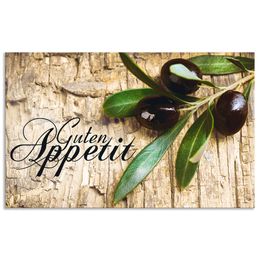 K&uuml;chenr&uuml;ckwand Artland "Oliven Guten Appetit", braun, B:80cm H:50cm, Aluminium, Spritzschutzw&auml;nde, Alu Spritzschutz mit Klebeband, einfache Montage
