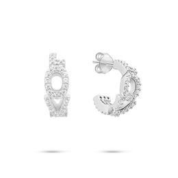 Paar Creolen Tamaris "Schmuck Geschenk Silber 925 Creole Love Letters", silberfarben, kristallwei&szlig;, kristallwei&szlig;, Ohrringe, Damen, 10,8mm, Silber 925 (Sterlingsilber), mit Zirkonia (synth.)