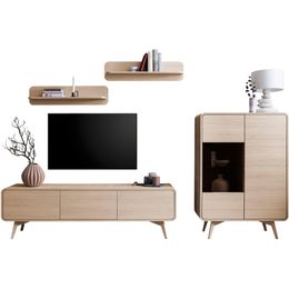 Wohnwand Home Affaire "Torsby, moderne Anbauwand, Komplettset im Scandi-Stil", eiche natur, B:290cm H:170cm T:39cm, Holzwerkstoff, Kastenm&ouml;bel-Sets, Wohnwand, enth&auml;lt Vitrine, Lowboard, und Wandboards, 290 cm breit