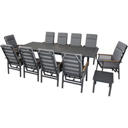 Garten-Essgruppe Konifera "Edessa Komfort", dunkelgrau, dunkelgrau, Aluminium, Sitzm&ouml;bel-Sets, inkl. 10 Sessel, 10 Sitzkissen, 1 Ausziehtisch, 1 Beistelltisch