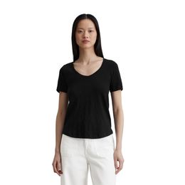Marc O'Polo T-Shirt MARC O'POLO "aus Organic Cotton Slub Jersey", Damen, Gr. XS, schwarz (m990), Obermaterial: 100% Baumwolle, unifarben, Basic, skinny fit, V-Ausschnitt, normaler Saum, Shirts T-Shirt