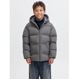 Jack & Jones Steppjacke JACK & JONES JUNIOR "JJESOHO PUFFER HOOD SN JNR", Jungen, Gr. 140, grau (castlerock), Web, Obermaterial: 100% Polyester, unifarben, regular fit normal, Jacken Steppjacke