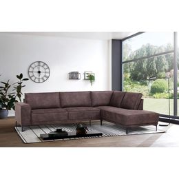 Ecksofa OTTO HOME "OLAND L-Form, B: 289 cm, Skandi-Design", braun (dunkelbraun), B:289cm H:85cm T:210cm, Struktur weich (100% Polyester);Luxus-Microfaser (100% Polyester);Webstoff (100% Polyester), Sofas, Ecksofa, Struktur, Flachgewebe, Luxus-Microfaser, Boucle