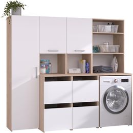 Mehrzweckschrank-Set Parisot "Laundry 3", jackson eiche nachbildung, Spanplatte, foliert, Weiss, Jackson Eiche Nachbildung, Kastenm&ouml;bel-Sets