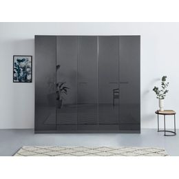 Dreht&uuml;renschrank Rauch "Kleiderschrank Schrank Garderobe TOPSELLER OTELI inkl. Inneneinteilung", grau (graumetallic, hochglanz effektgrau), B:226cm H:210cm T:54cm, Holzwerkstoff, Schr&auml;nke, Dreht&uuml;renschrank, mit zus&auml;tzlichen Einlegeb&ouml;den, optional mit Spiegel MADE IN GERMANY
