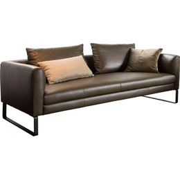 3-Sitzer 3C CANDY "Avola Designsofa mit Lederbezug, tolle Verarbeitungsdetails", gr&uuml;n (oliv), B:204cm H:85cm T:100cm, Sofas, bequem und komfortabel