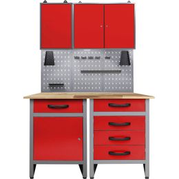 Werkstatt-Set ONDIS24, rot (anthrazit, rot), B:120cm H:205cm T:60cm, Edelstahl, Werkb&auml;nke, 120 cm