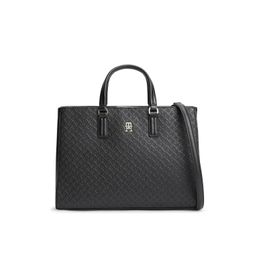 Tommy Hilfiger Damen Henkeltasche "TH DAILY SATCHEL MONO"schwarz, Taschen, Damen Tragetasche, Handtasche mit Allover TH-Logopr&auml;gung