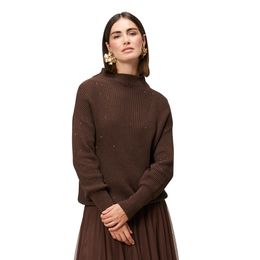 Strickpullover Zero "Damen mit Pailletten", Damen, Gr. 38, braunbraun, Strick, Obermaterial: 75% Baumwolle, 24% Polyacryl, 1% Polyester, unifarben, figurumspielend normal, weit B&uuml;ndchen krempelbar, Pullover Strickpullover, Pailletten