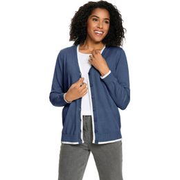 Damen Strickjacke aus reiner Baumwolle jeansblau-ecru, Gr&ouml;&szlig;e 42