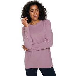 Damen Langarm-Pullover mit Zopfmuster am Ausschnitt mauve, Gr&ouml;&szlig;e 38