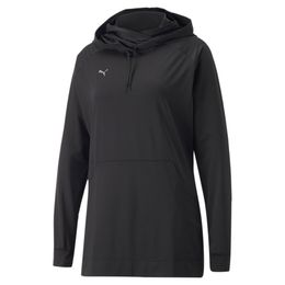 Kapuzensweatshirt Puma "MODEST ACTIVEWEAR HOODIE", Damen, Gr. S, schwarz (Puma schwarz), Jersey, Obermaterial: 92% Polyester, 8% Elasthan, unifarben, regular fit lang, Rundhals, mit Daumenl&ouml;chern, Sweatshirts