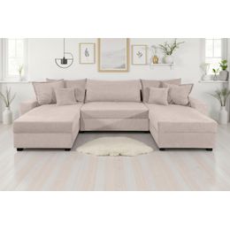 Wohnlandschaft OTTO HOME, B:313cm H:42cm T:161cmbeige, 100%Polyester, Sofas, "Alexa", Wohnlandschaft,2 Ottomane,Bonnelfederkern,Schlaffunktion