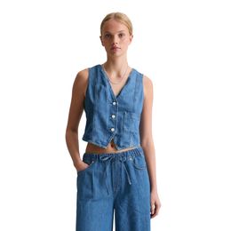 Marc O'Polo Jeansweste MARC O'POLO DENIM "mit recyeltem Leinen-Garn", Damen, Gr. M, aqua, Obermaterial: 47% Baumwolle, 33% Lyocell, 20% Leinen, unifarben, Casual, regular fit, V-Ausschnitt, Westen