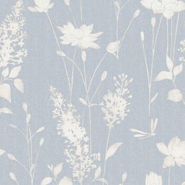 Vliestapete Laura Ashley "Dragonfly Garden", blau, B:0,52m L:10m, Vlies, Tapeten, FSC zertifiziert, mit lebhaftem Druck, 10 Meter L&auml;nge