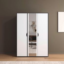 Dreht&uuml;renschrank Rauch "Kleiderschrank Schrank Garderobe W&auml;scheschrank NARAI mit Spiegel", grau (graumetallic, alpinwei&szlig;), B:140cm H:194cm T:53cm, Holzwerkstoff, Schr&auml;nke, Dreht&uuml;renschrank, Griffausfr&auml;sungen f&uuml;r eine grifflose Optik TOPSELLER MADE IN GERMANY